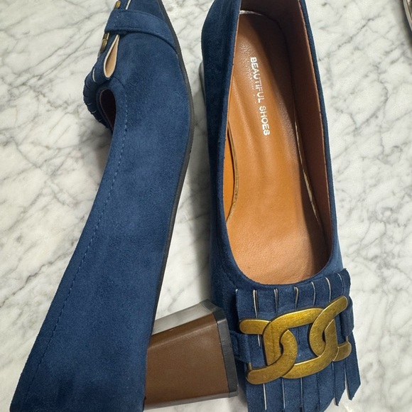 Shoes | Navy Blue Block Heel Loafers Sz 9 | Poshmark